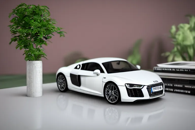 a small miniature of a Audi R8 on a white table near a | Stable ...