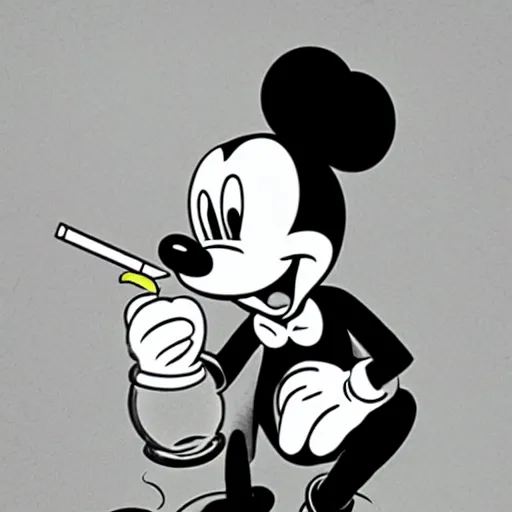Mickey Mouse Smoking Weed Black And White
