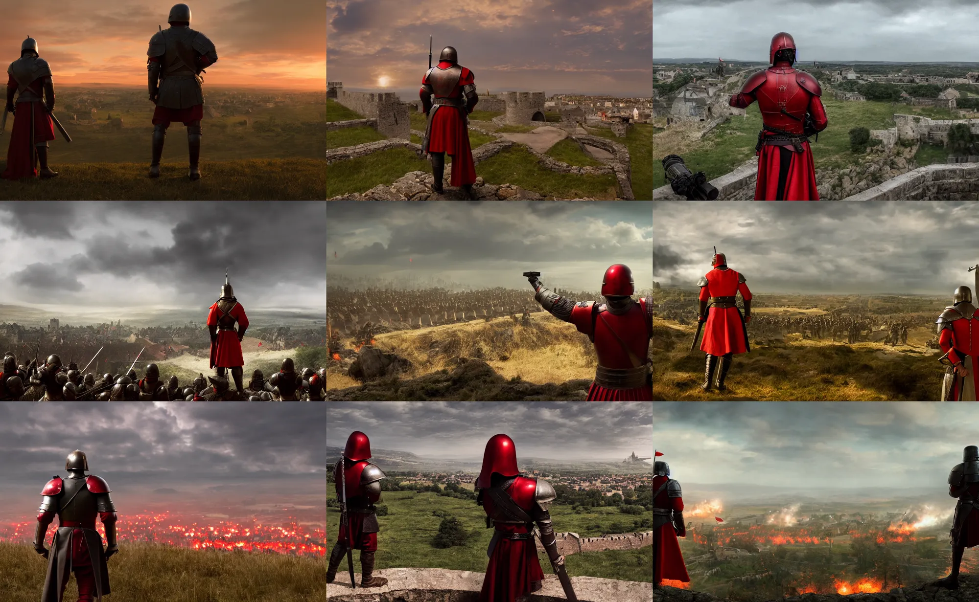 cinematic view from behind a medieval commander | Stable Diffusion ...