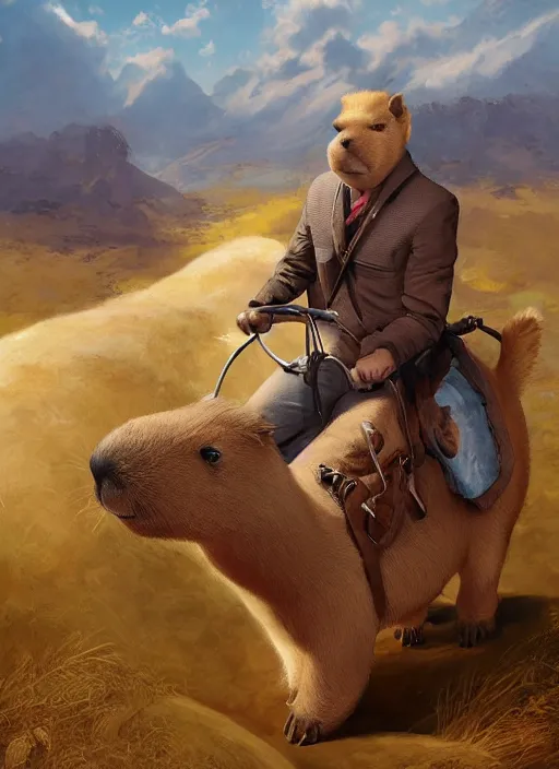 joe biden riding a capybara mount by artgerm and Craig | Stable Diffusion