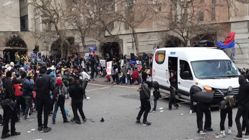 a riot van shows up at a public demonstration | Stable Diffusion | OpenArt