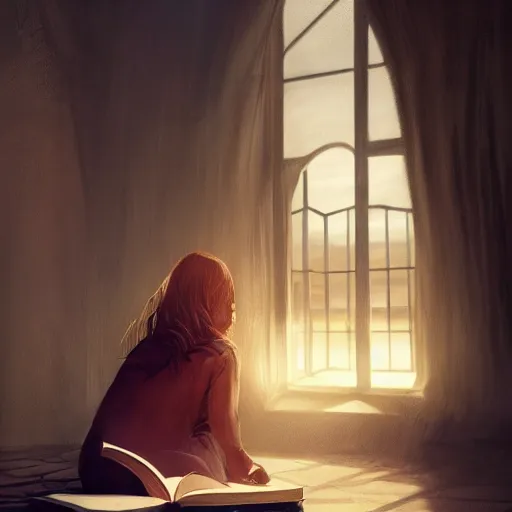 a girl reading a book, dramatic lighting, cinematic, | Stable Diffusion