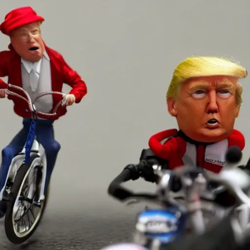 donald trump riding a bike, claymation, very detailed, | Stable Diffusion