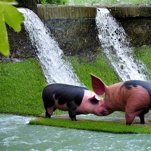 a photograph of two pigs playing golf in the rain | Stable Diffusion ...