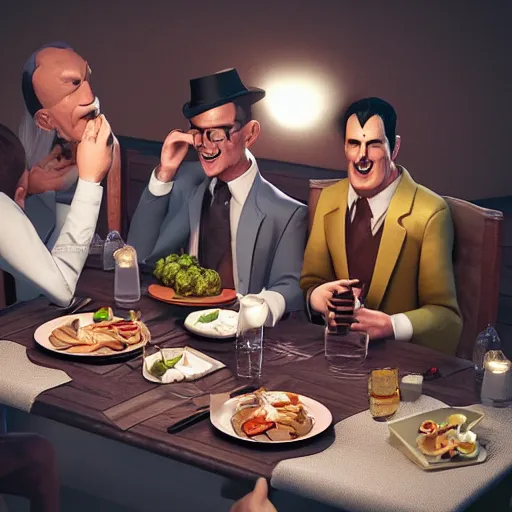 a happy mafia family celebrating having dinner around | Stable ...
