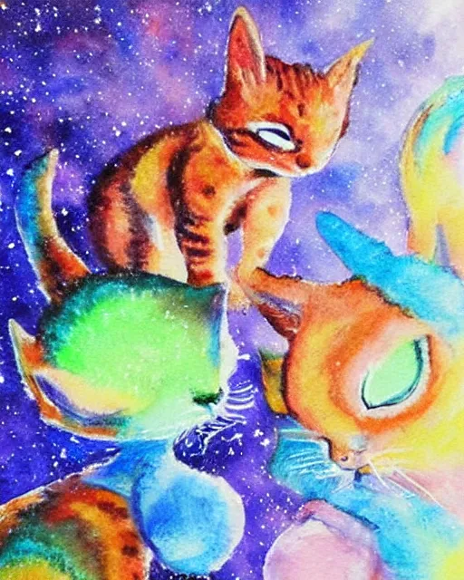 cute galactic space kittens, painted in water colors | Stable Diffusion ...