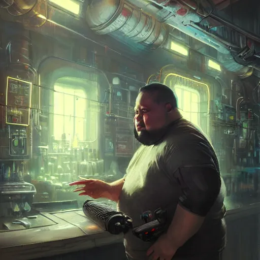 portrait of an overweight cyberpunk barkeeper with a | Stable Diffusion ...