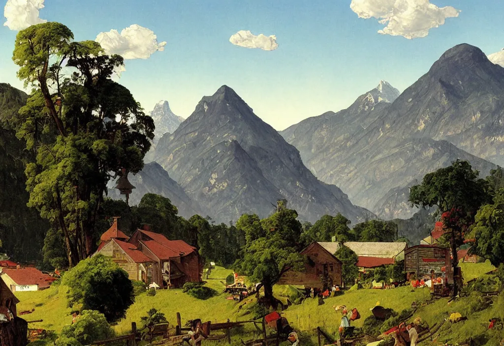 painting of a rural town with mountains in the | Stable Diffusion | OpenArt