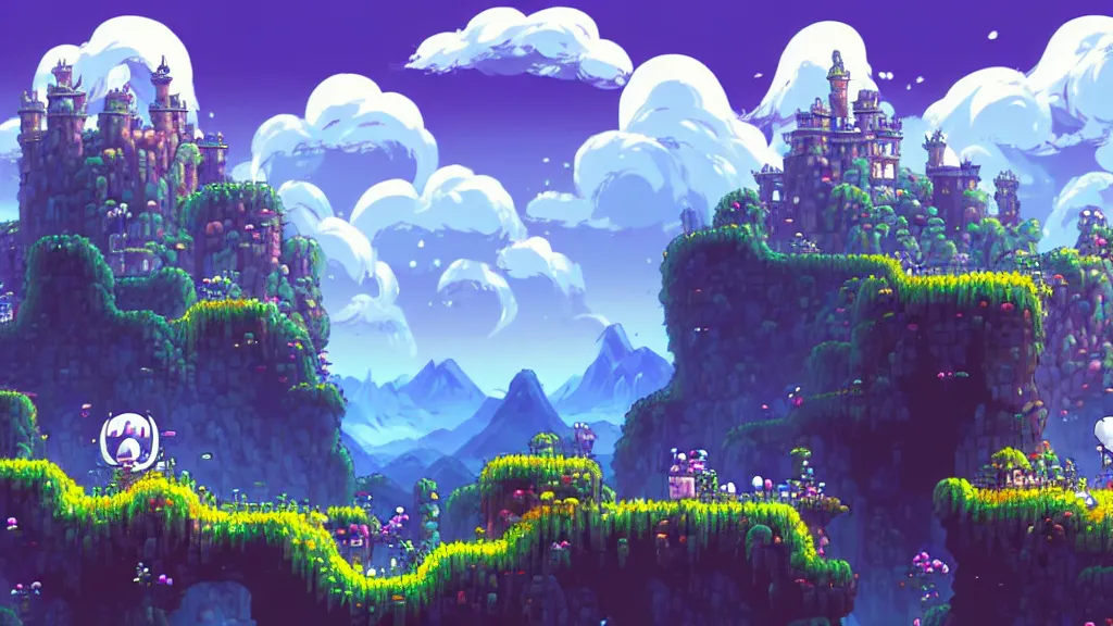 side scrolling castle landscape, studio ghibli, sharp, | Stable Diffusion