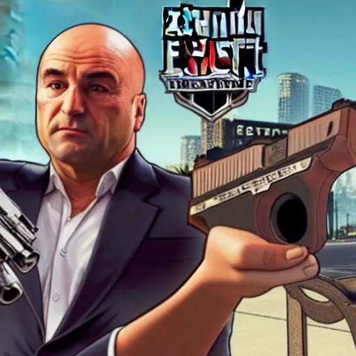 Kevin O'Leary in GTA V cover art holding a pistol | Stable Diffusion ...