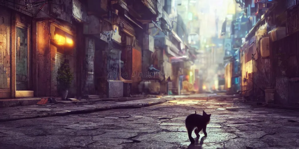 stray cat walking through the alleys of a cyberpunk | Stable Diffusion ...