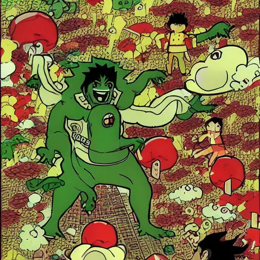 a salad monster attacking Tokyo, in the style of | Stable Diffusion