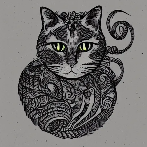 tattoo sketch of a one eye cat, fern backgraund, | Stable Diffusion ...