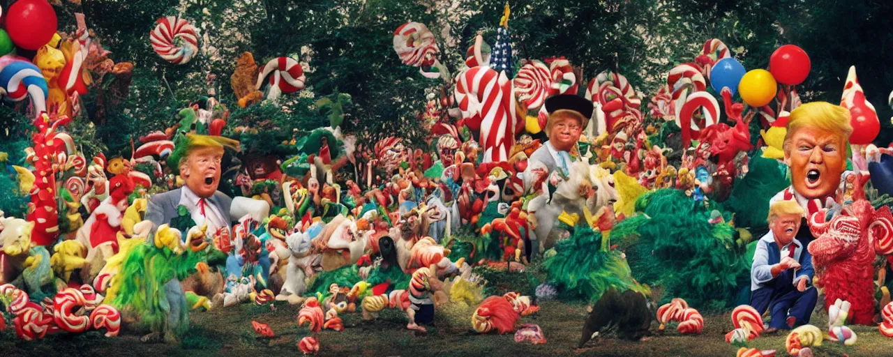 donald trump in a realistic candyland with creatures, | Stable ...