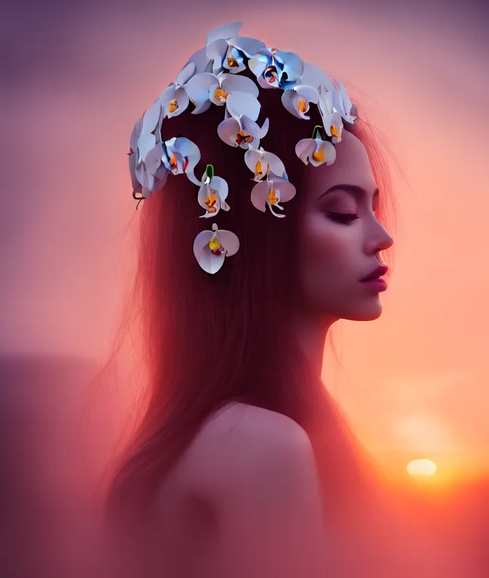 a beautiful sunset woman, symmetrical portrait, | Stable Diffusion ...