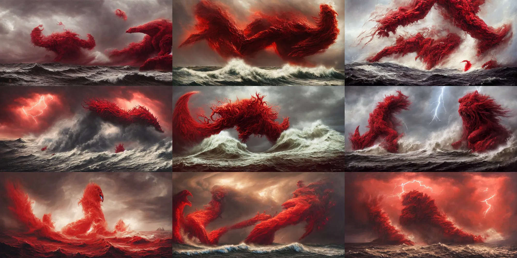 stunning painting of a giant red monster coming out of | Stable ...
