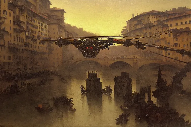 a giant steampunk mecha attack with missiles ponte | Stable Diffusion