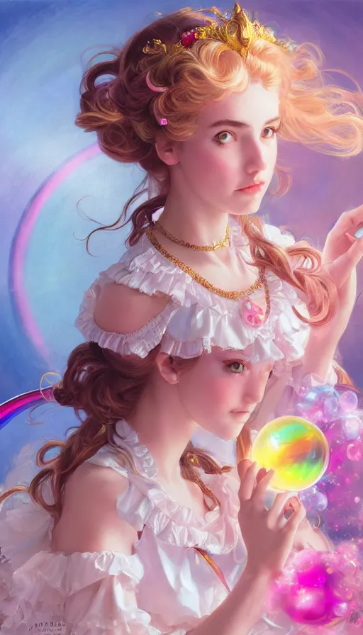 portrait of magical lolita girl holding a rainbow orb, | Stable ...