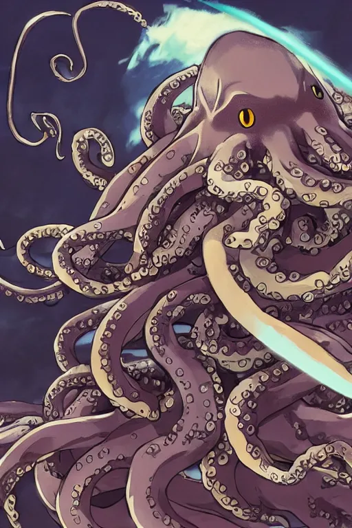 key anime visuals of an octopus ninja, fighting with a | Stable Diffusion
