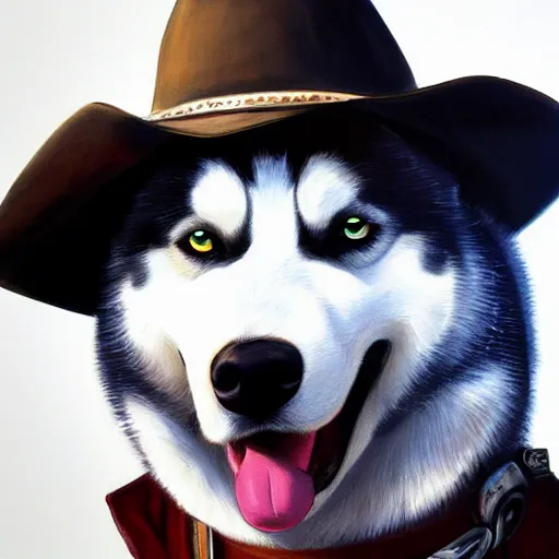 a portrait painting of a husky in cowboy costume, | Stable Diffusion ...