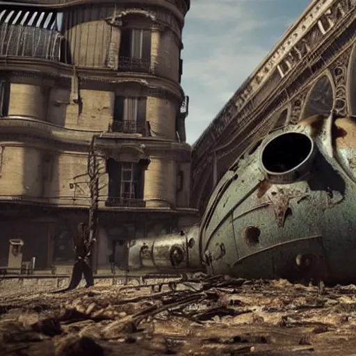 fallout 5 paris cinematic shot, frog perspective of an | Stable Diffusion | OpenArt