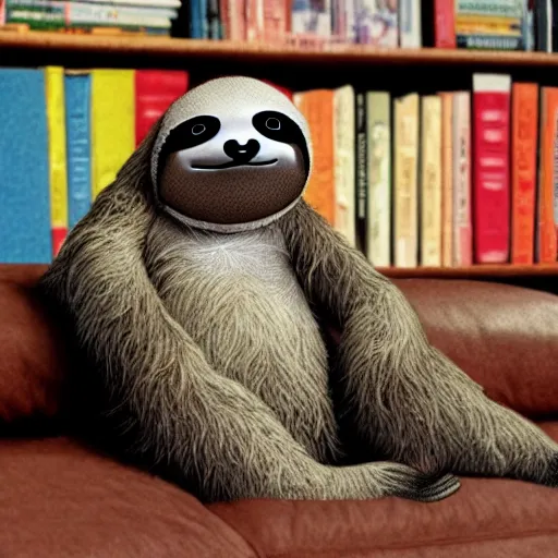 sloth, wearing diaper, sitting on couch, beside pile | Stable Diffusion