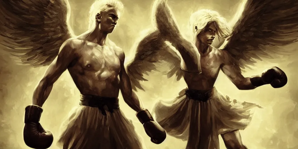 an angel with boxing gloves, magic the gathering art | Stable Diffusion ...