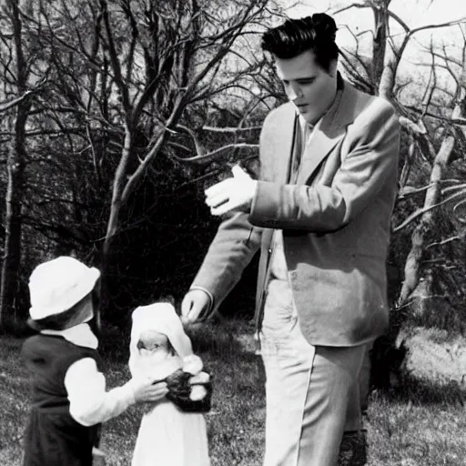 historical footage of elvis on an easter egg hunt on | Stable Diffusion ...