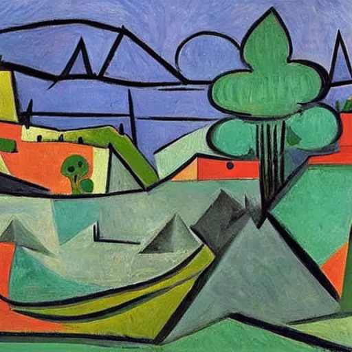 Landscape, by Pablo Picasso. | Stable Diffusion