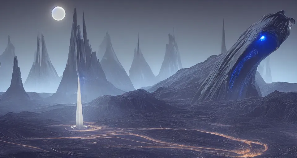 an immense alien industrial spire stretches thousands | Stable ...