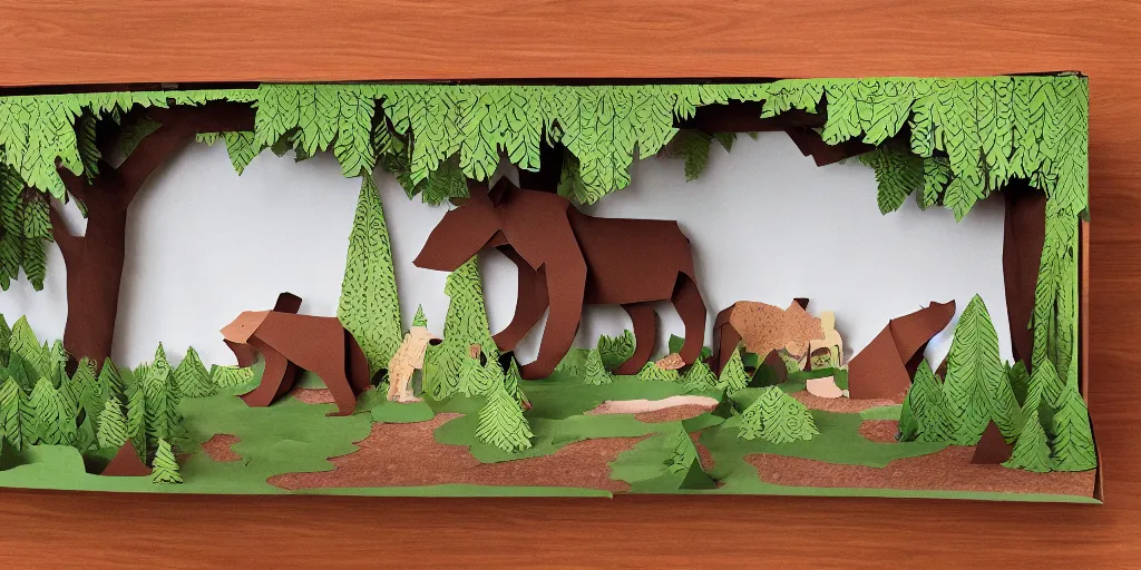 paper craft diorama of a forest with a bear and a | Stable Diffusion ...