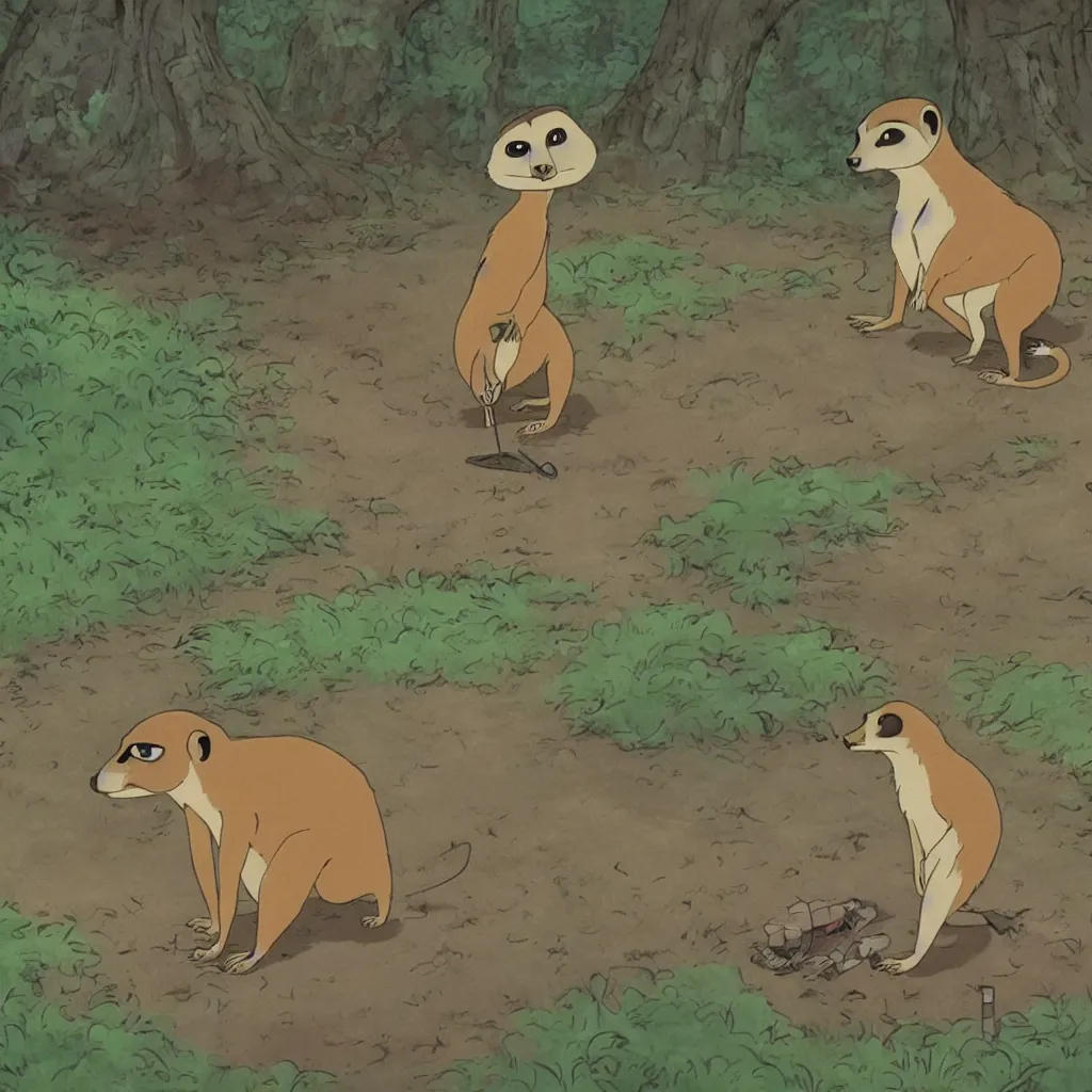 a meerkat picking up litter in a park, a cell - shaded | Stable ...