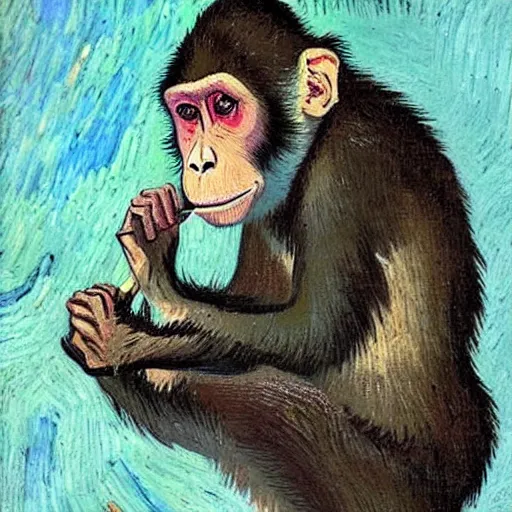 a beautiful oil painting of a monkey eating a dead | Stable Diffusion
