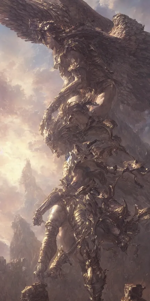 Art of beautiful angel rising above an ancient | Stable Diffusion | OpenArt