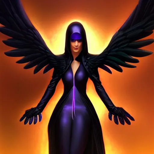 character portrait of a modest robed raven angel with | Stable ...