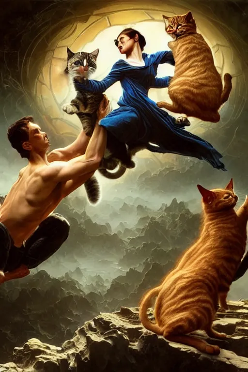 the creation of adam with cats reaching for each | Stable Diffusion ...