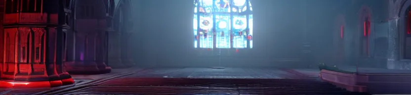 symmetrical, ancient church with red shafts of light | Stable Diffusion ...