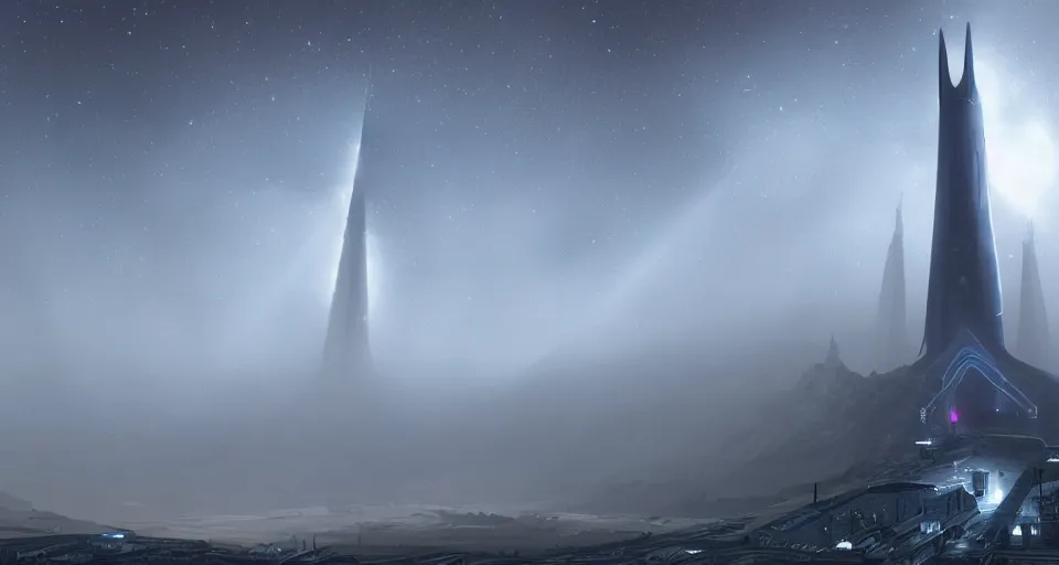 an immense alien industrial spire stretches thousands | Stable ...
