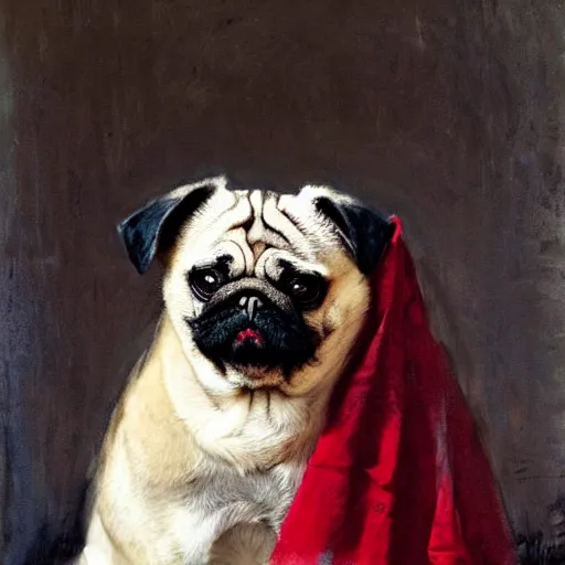 portrait of an evil pug wearing a red cape, by jeremy | Stable ...