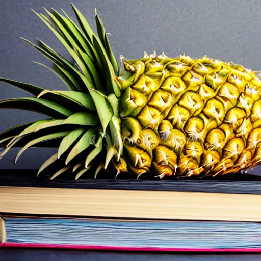 A pineapple resting on a stack of books, yellow | Stable Diffusion ...