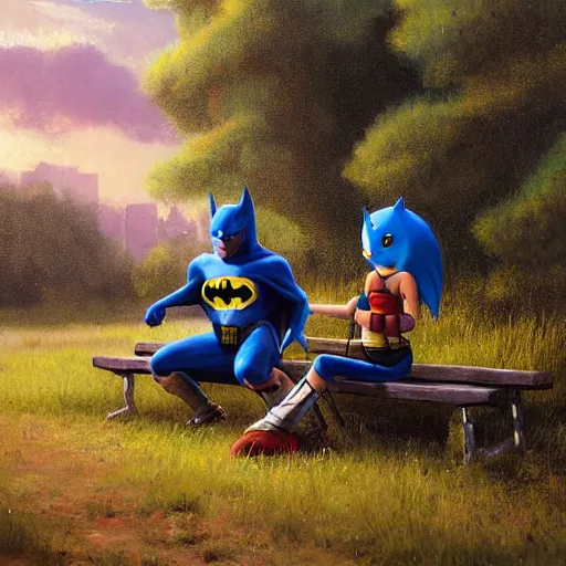 Highly detailed painting of Batman and Sonic sitting | Stable Diffusion ...