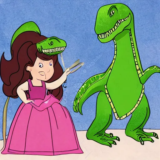 T-Rex-wearing-princess-bow illustration | Stable Diffusion | OpenArt