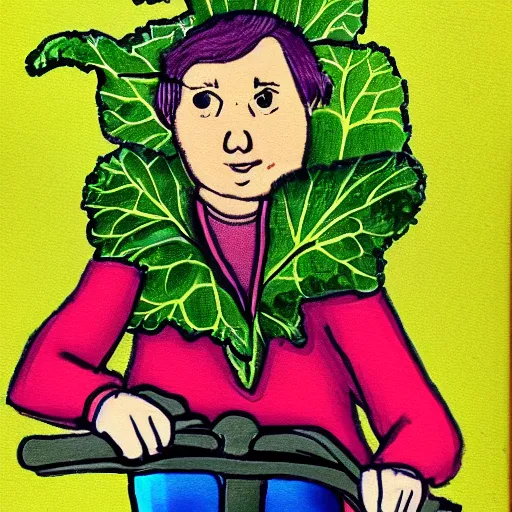 portrait of a cabbage person on a bicycle | Stable Diffusion | OpenArt