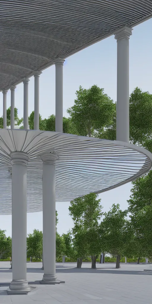photo of a pavilion with hundreds of thin steel round | Stable Diffusion