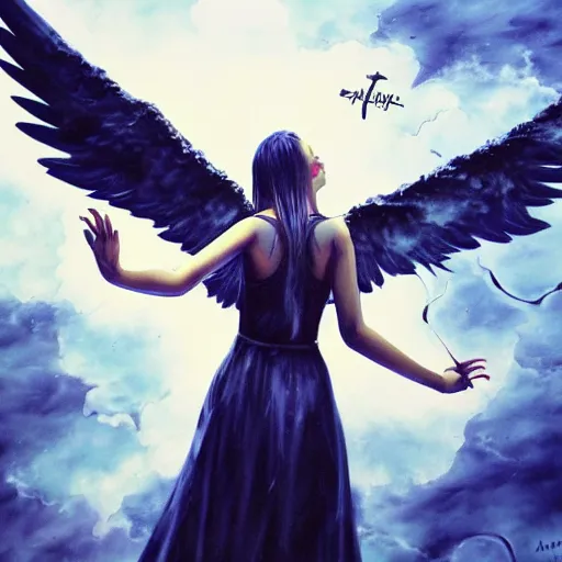 fallen angel looking up to the sky, dripping paint, cg | Stable ...
