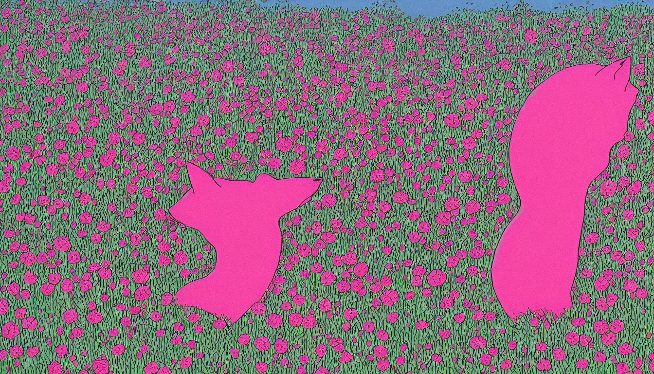 pink fox head popping out of a field of flowers by | Stable Diffusion ...