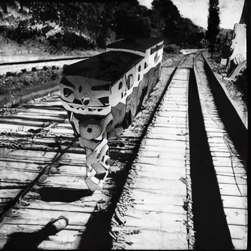 a damaged train travelling through a wasteland while a | Stable ...