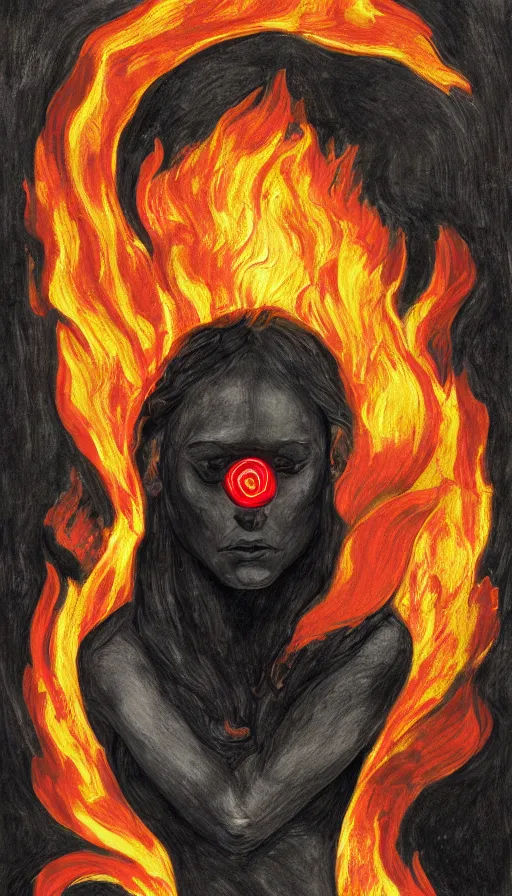 'Portrait of female fire elemental made of black fire, | Stable ...