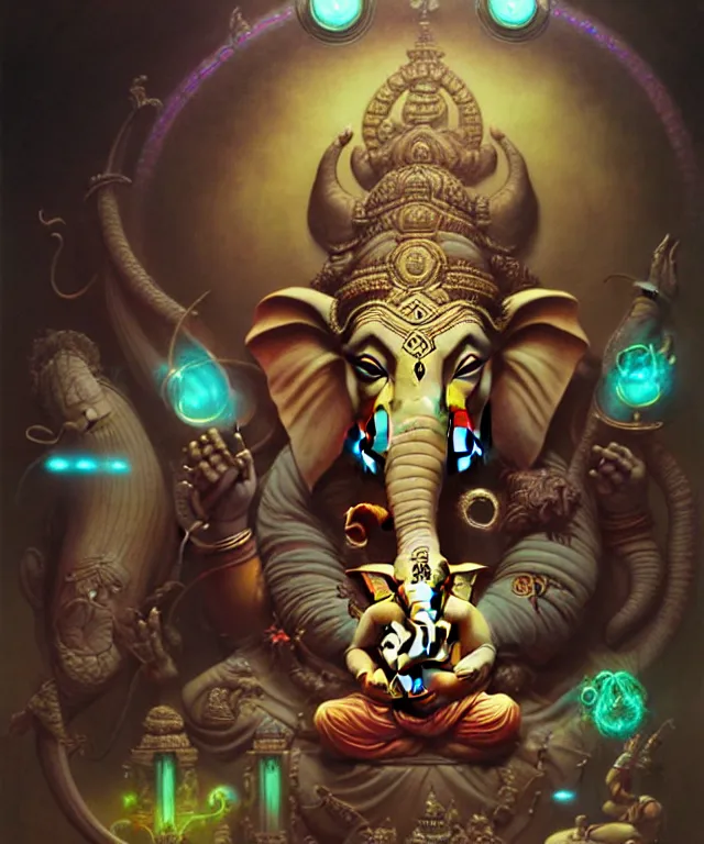 ganesha, futuristic holographic displays in the style | Stable ...