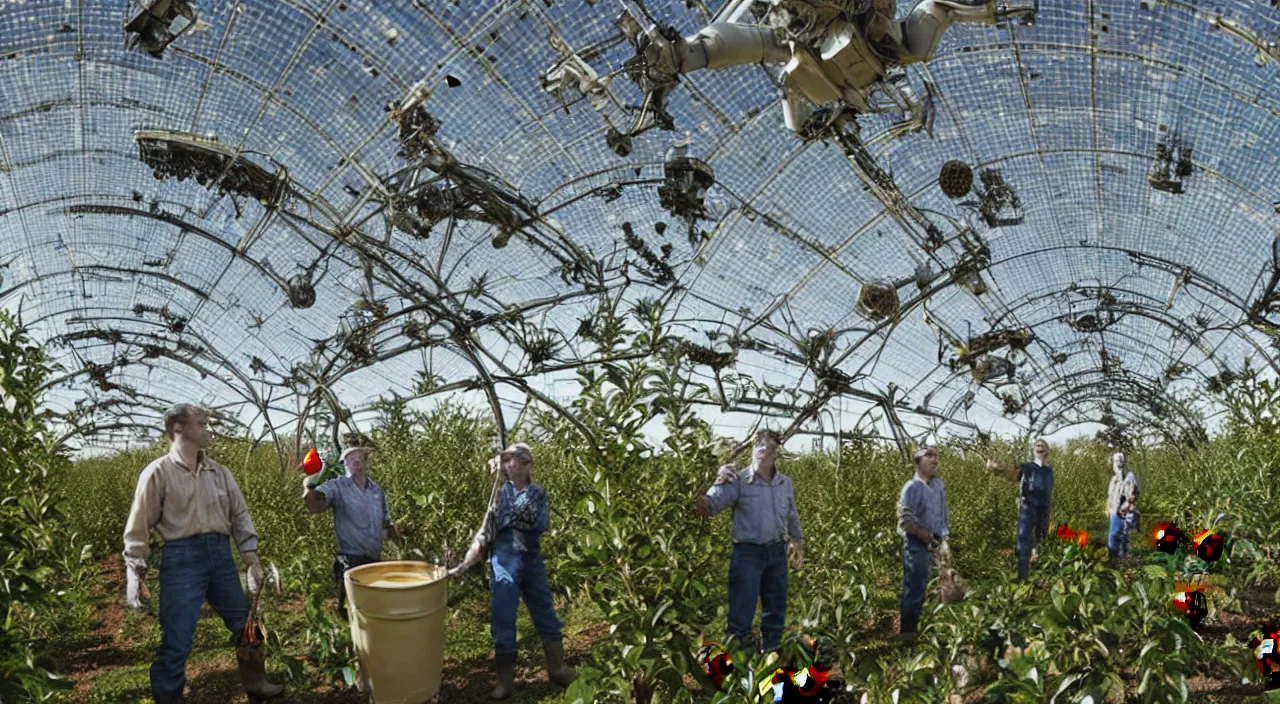 friendly farmers with mechanical exoskeletons, with | Stable Diffusion ...